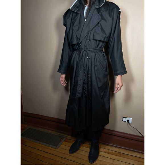 Jackets & Coats | Blackraincoat Windbreaker Trenchcoat 9s 80s ...